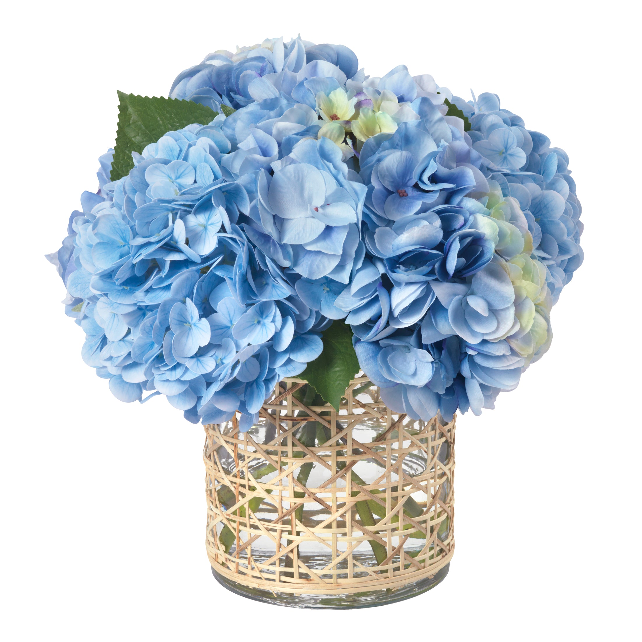 Blue Hydrangeas in Cane Vase – Diane James Home