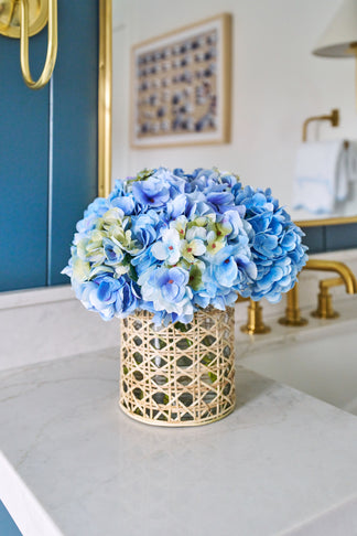 Blue Hydrangeas in Cane Vase – Diane James Home